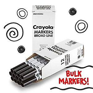 Crayola Broad Line Markers - Black (12ct), Markers for Kids, Bulk School Supplies for Teachers, Nontoxic, Marker Refill with Reusable Box