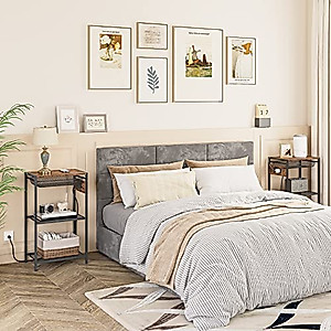 HOOBRO Tall End Table with Charging Station, Industrial Telephone Table with Metal Storage Basket, High Side Table Nightstand for Living Room, Bedroom, Office, Rustic Brown and Black BF06UDH01