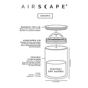 AirScape Ceramic Coffee and Food Storage Canister | Patented Airless Inner Lid with Two Way Valve Preserves Food Freshness - Glazed Ceramic with Bamboo Top (Desert Red Rock, Small)