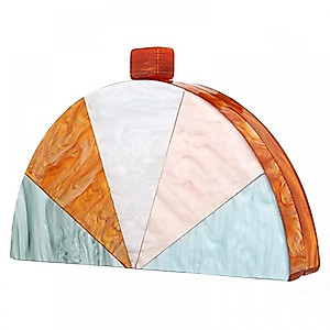 Clutch Purses Women Semicircle Evening Bag Splicing Color Crossbody Handbags for Wedding Cocktail Party Prom Banquet (Orange)