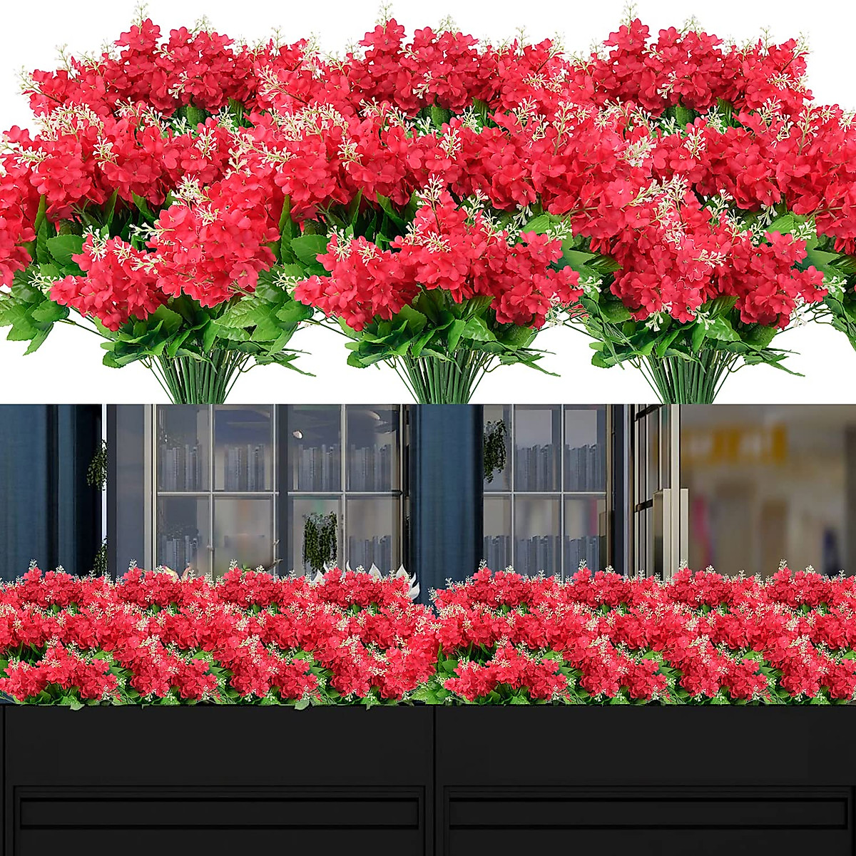 8 Bundles Artificial Daisy Flowers, Artificial Outdoor Flowers Fake UV Resistant No Fade Greenery Shrubs for Indoor Outside Hanging Plants Garden Porch Window Box Home Wedding Farmhouse Décor (Red)