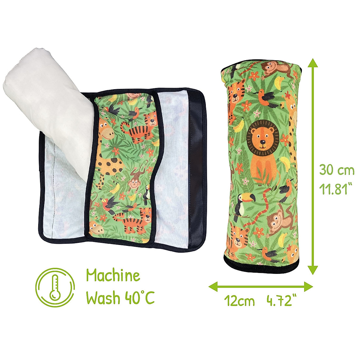 HECKBO Jungle car Travel Pillow for Children - Machine Washable - Soft and Cuddly car Seatbelt Pillow Cover Pillows Protection car Pillow, Travel Pillow, Vacation - 11.81” x 4.72”