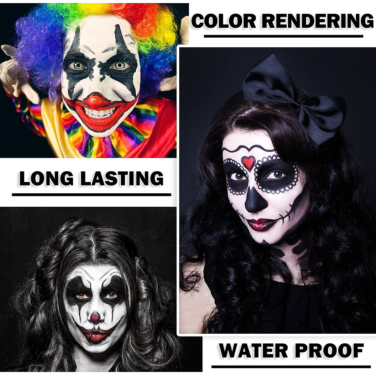 CAHIUYOA 3PCS Clown Makeup Cream Black White Green Eye Black Stick Face Body Paint Stick,Professional Joker Zombie Vampire Skeleton SFX Cosplay Halloween Makeup
