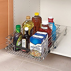 Seville Classics UltraDurable Commercial-Grade Pull-Out Sliding Steel Wire Cabinet Organizer for Shelving with Wheels, 14" W x 17.75" D, Chrome