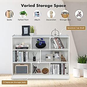 BETTARY 8 Cube Storage Open Shelf Bookcase, 3-Tier Book Storage Organizer with Back Buckles, Freestanding Display Cabinet for Home Office, Living Room, Bedroom, White