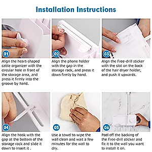 susimond Hair Dryer Holder Wall Mounted, Upgraded Hands-Free Blow Dryer Holder with Phone Holder and Hooks, Wall Mount Bathroom Hot Tool Organizer for Hair Drver, Curling Wand, Straightener