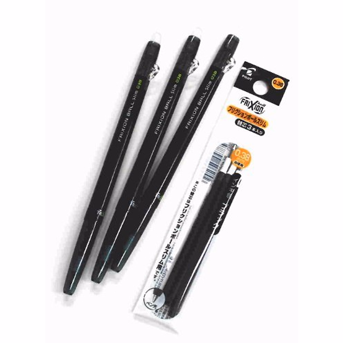 Pilot Frixion Ball slim Retractable Erasable Gel Ink Pens,fine Point, 0.38 Mm - Black Ink- Value set of 3 & 3 Gel Ink Pen Refill Pack