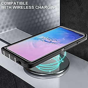 HONG-AMY for Samsung Galaxy S10 Case, Galaxy S10 Case with Self Healing Flexible TPU Screen Protector [2 Pack], 3 in 1 Full Body Shockproof Heavy Duty Case for Samsung S10 (Black/Grey)