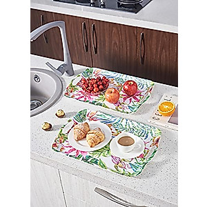 Blue Boat 16.5" x 11.5" Rectangular Melamine Serving Tray Set of 2 Floral, Light Weight Easy to Clean Sturdy Stackable Serving Tray with Handle, Fruit, Snacks, and Desserts Trays, TV Trays