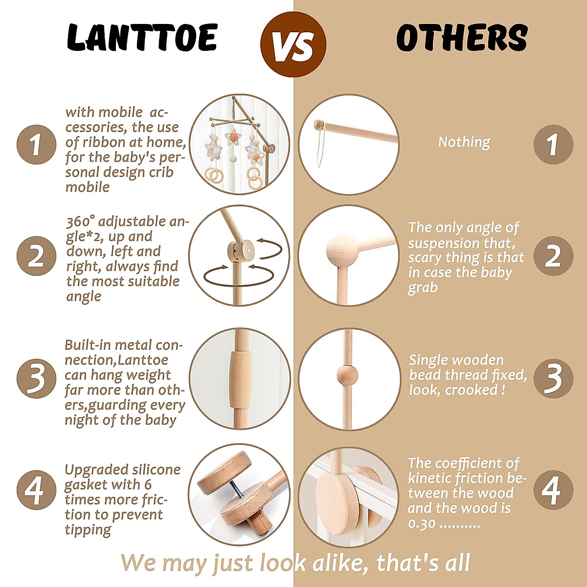 Lanttoe Wooden Crib Mobile Arm 33 Inches for Baby Nursery-Baby Mobile for Crib with Matching Nursery Mobile Attachment-Upgrade Siliconegasket Anti Slip Clamping System