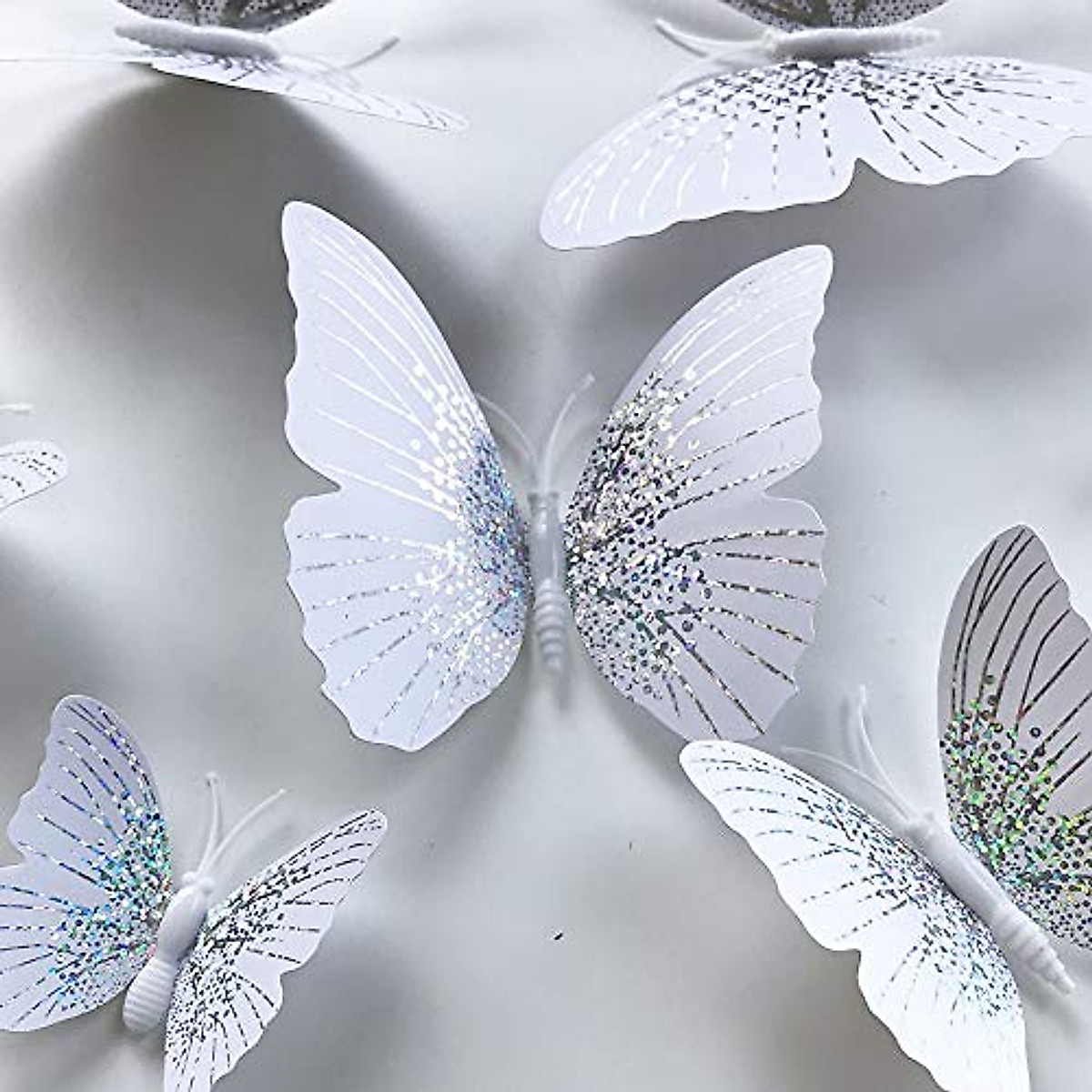 24PCS Butterfly Stickers with Sponge Gum and Magnets, White Crystal Removable Butterfly Wall Sticker Decals for Room Home Nursery Decor (White Single Wing)