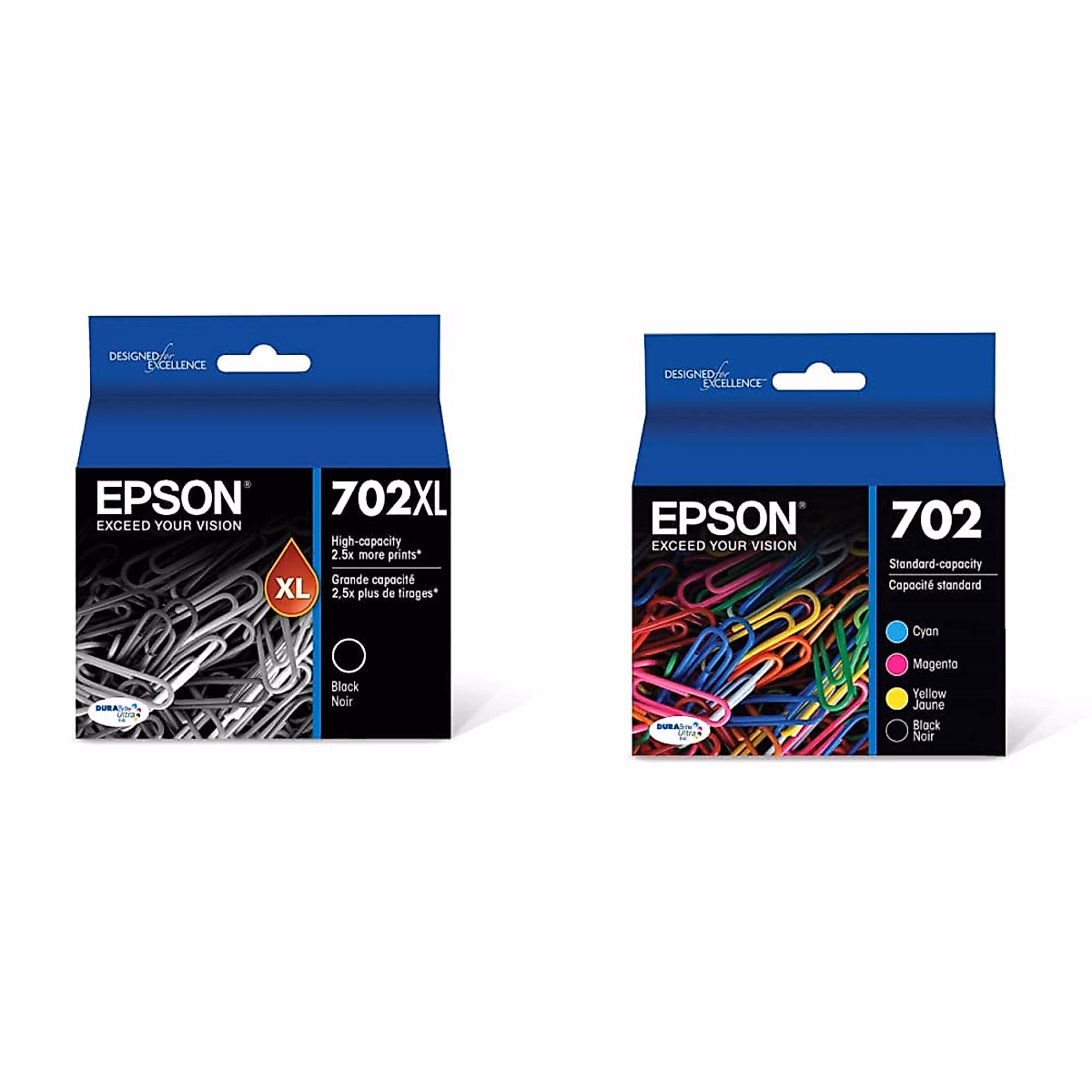 Epson T702120-BCS DURABrite Ultra Black and Color Combo Pack Standard Capacity Cartridge Ink & T702XL120-S DURABrite Ultra Black High Capacity Cartridge Ink