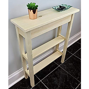 24" Narrow Console Sofa Table - Unfinished Foyer Pine Table With Bottom Storage Shelf