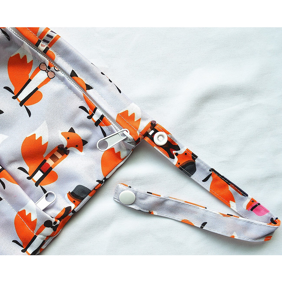 Wet Dry Bag Baby Cloth Diaper Nappy Bag Reusable with Two Zippered Pockets (Fox)