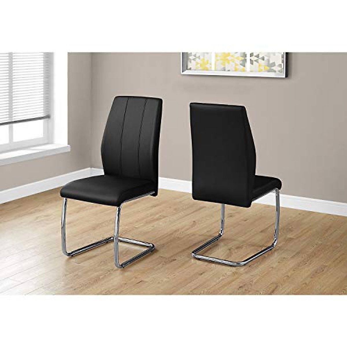 Monarch Specialties I 2 Piece Dining CHAIR-2PCS/ 39" Leather-Look/Chrome, 17.25"L x 20.25"D x 38.75"H, Black