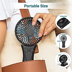 Dr. Prepare Mini Handheld Fan, Rechargeable Portable Fan 180° Foldable with 3 Speeds&Waist Clip, 16H Working Time, 4400mAh Battery Personal Electric Fan for Travel Office, Small Desk Fan