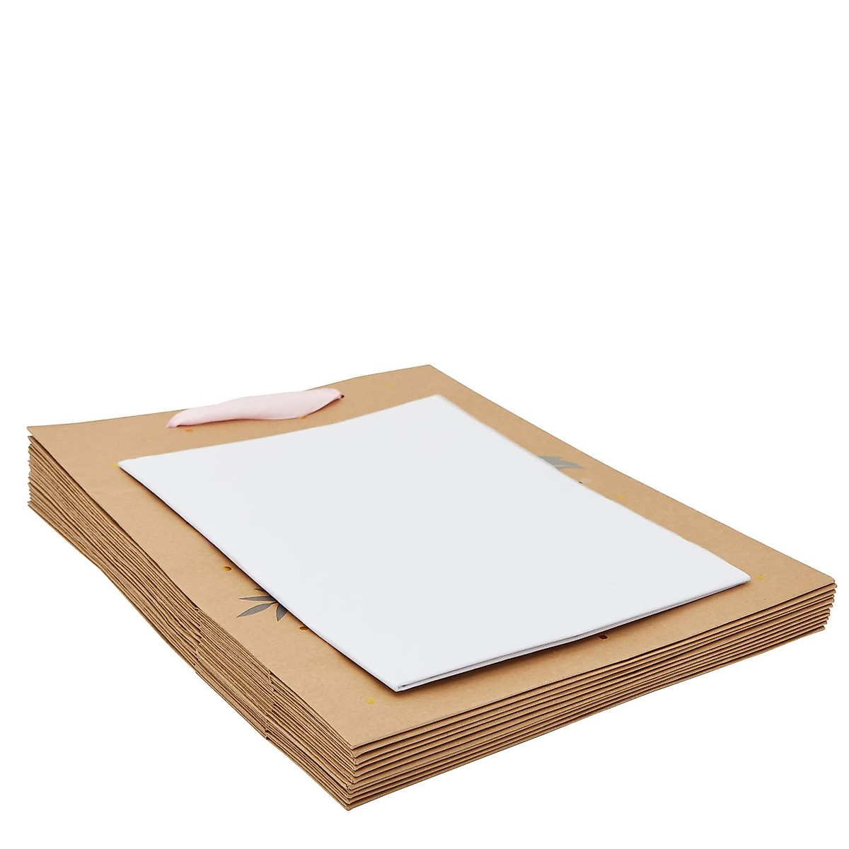 Juvale 12 Pack Kraft Paper Floral Gift Bags with Ribbon Handles + 20 Sheets Tissue Paper for Bridal Shower, Tea Party, Wedding Favors (10 x 13 In)