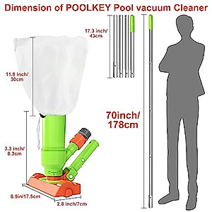 POOLKEY Upgraded 70" Portable Pool Vacuum Cleaner with Unique Lock Catch Design, 4 Section Poles of 70", Handheld Pool Vacuum Jet Cleaner Attaches to Garden Hose for Above Ground Pool Spas Ponds