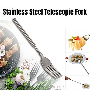 Yosoo Extendable Fork Telescopic Fork Extendable Long Handle Fork Barbecue Toasting Dinner Fruit Dessert Long Fork Cutlery (1 pc)