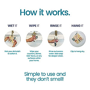 Harps&Seb Reusable Swedish Dishcloths for Kitchen – Super Absorbent Washable Swedish Dish Towels with Convenient Hanging Clips – Odorless Non Scratch Cellulose & Cotton Dish Cloth Set – 6 Pack