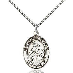 Sterling Silver Saint Maria Goretti Medal Pendant, 3/4 Inch