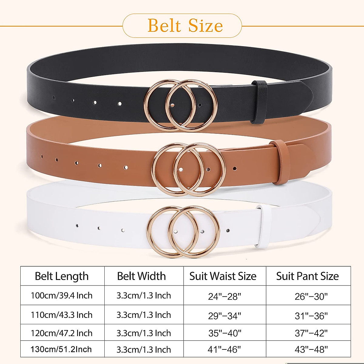 SUOSDEY Women Leather Belt Fashion Double O-Ring Soft Faux Leather Waist Belts For Jeans Dress