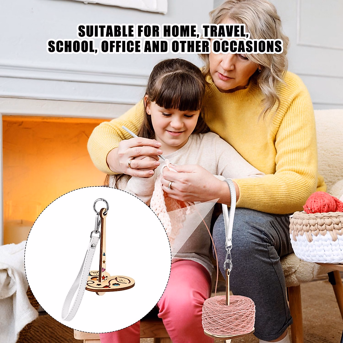 Wrist Yarn Holder, Portable Yarn Holder with Wrist Strap Stand Leather Wrist Strap Storage Knitting Crocheting Supplies Gift for Craft Lovers Knitting(Heart Shape)