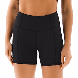 PERSIT Yoga Shorts for Women with Pockets High Wasited Running Athletic Biker Workout Shorts Tight Gym Shorts Yoga Pants - Black - M