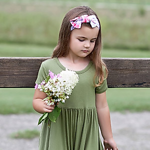 Gerber Baby Girls Toddler Buttery Soft Short Sleeve Twirl Dress with Viscose Made from Eucalyptus, Olive, 3T