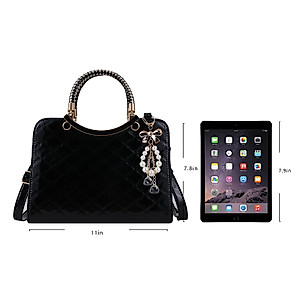 Qiayime Purses and Handbags for Women Shiny Patent Fashion Ladies Designer PU Leather Top Handle Satchel Shoulder Tote Crossbody Bags (Black)