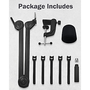 Boseen Microphone Boom Arm Stand, Heavy Duty Adjustable Suspension Scissor Mic Stand with Pop Filter, Compatible with Shure MV7, Black Metal, Desktop Stand