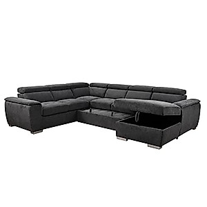 FANYE Oversized U-Shaped Sleeper Sectional Sofabed Sofa W/Pull Out Couch Bed & Wide Storage Chaise,7 Seaters Convertible Sofa&Couch with Adjustable Headrests for Home Apartment Living Room