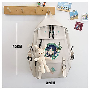 Genshin Impact Backpack 17.7inches Genshin Impact Cosplay Schoolbag With Keychain for Girls Kids Teens Men Genshin,Fans Fiction (Xiao)