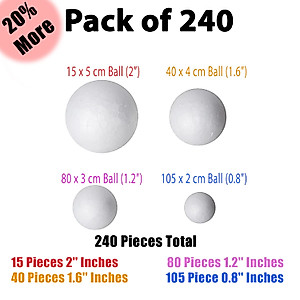 240 Pack Styrofoam Balls -Craft Foam Balls -Foam Craft Balls -Foam Balls For Arts and Crafts, DIY Craft For Home, School Craft Project -240 Bulk Styrofoam Balls, 4 sizes .8’’, 1.2’’, 1.6’’, 2’’ Inches