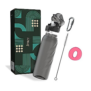 JMEY Upgrade Gen 3.0 Scent-Based™ Water Bottle with Straw Leakproof Flip, 1-Pack Scent Pod (D-Ring™ Plus, 60 Days), BPA-Free, 32oz for Travel Sports Gym Home Outdoor School - Black+Clear Lid