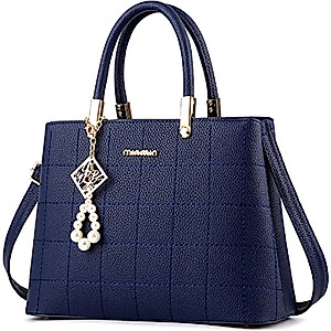 XingChen Purses and Handbags for Women PU Leather Top Handle Satchel Ladies Shoulder Tote Bags Navy Blue