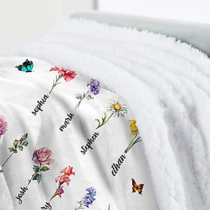 Personalized Grandma's Garden Blanket, Grandma Blanket with Kids Name, Mom Grandma's Garden Birth Month Flower Bouquet, Best Gift for Mother, Birth Flower, Gifts for Mothers Day Birthday 3