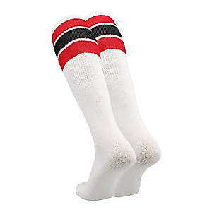 TCK Retro 3 Stripe Tube Socks (Red/Black, Large)