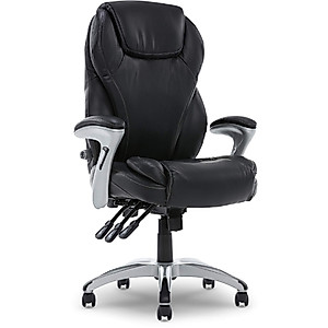 Serta Ergonomic Leather Computer Chair with Layered Memory Foam, Contoured Lumbar, Pillowed Headrest Executive Adjustable Office, Black 25.25D x 29W x 44.5H in