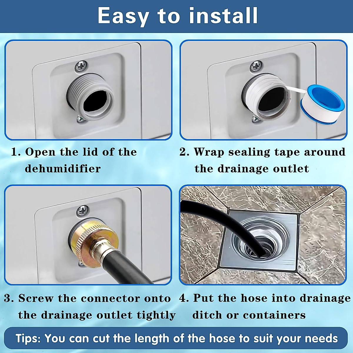 Leakproof Dehumidifier Drain Hose 3/4 Inch FHT Connection Brass Interface to Prevent Water Leakage 5 Feet Thickened Dehumidifier Hose with Rustproof Durable Connector Fits for Most of Dehumidifiers