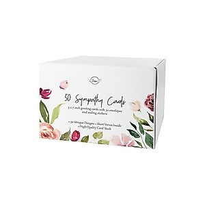 Dessie 50 Different Sympathy Cards with Greetings Inside. 5x7 Inch 50 Condolence Cards with Crisp Designs, Envelopes and Matching Floral Sealing Stickers. Multi