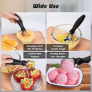 Rainspire Ice Cream Scoop Stainless Steel with Comfortable Handle, Ice Cream Scooper Heavy Duty, Ice Cream Spade Great for Spooning Frozen Hard Gelato and Sorbet, Cookie Dough, Melon, Black