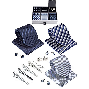 Premium Men’s Gift Tie Set Silky Necktie Pocket Squares Tie Clips Cufflinks For Men
