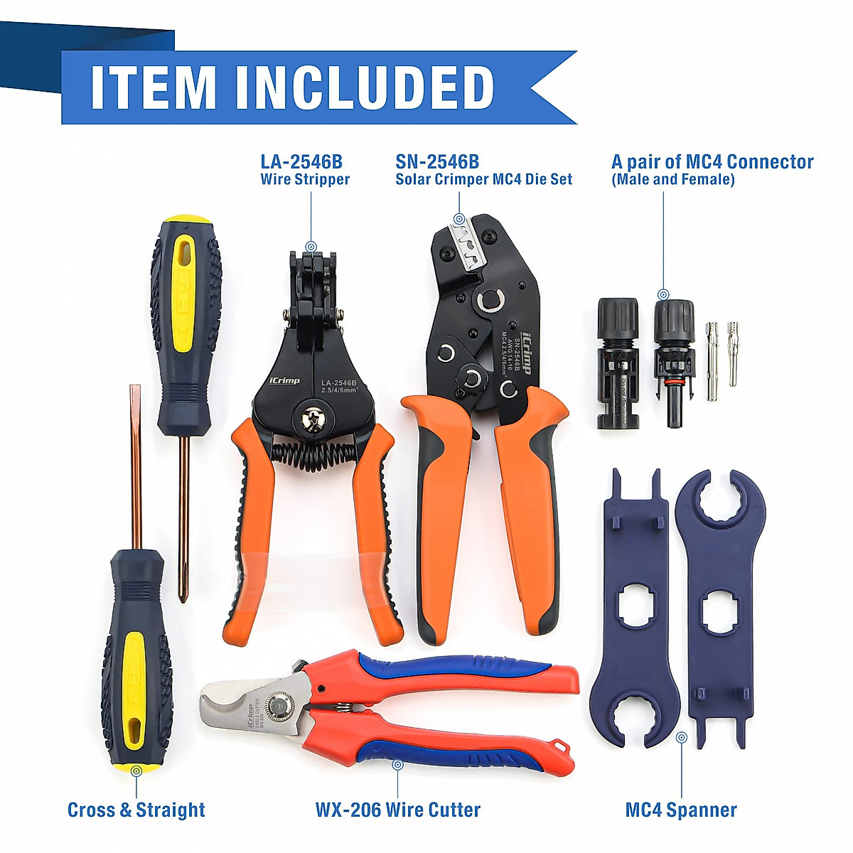 IWISS iCrimp Solar PV Cable Crimping Tool Kit for 2.5/4/6mm² with Stripper,Cutter, Solar Spanner and Solar Connectors