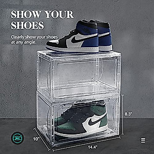 Zoknes Storage-Stackable shoe box Organizer-Containers shoe box with magnetic suction plastic transparent shoe box side shoe display box Stackable Shoe with Clear Door for Sneakers,3-pack