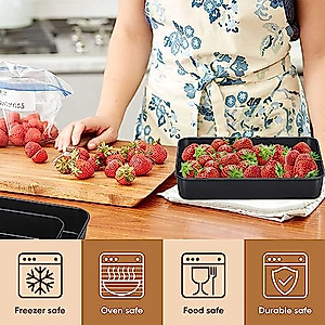 E-far Nonstick Baking Pans Set of 3, Rectangle Stainless Steel Sheet Cake Pan for Toaster Oven, 12.5/10.5/9.4 Inch, Black Bakeware for Brownie Lasagna Casserole Cake, Non-toxic & Healthy, 2 inch Deep