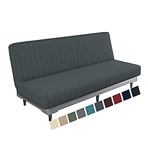 MAXIJIN Jacquard Futon Cover Stretch Armless Sofa Cover Soft Slipcover with Elastic Bottom Thick Furniture Protector for Washable Futon (Dark Gray)