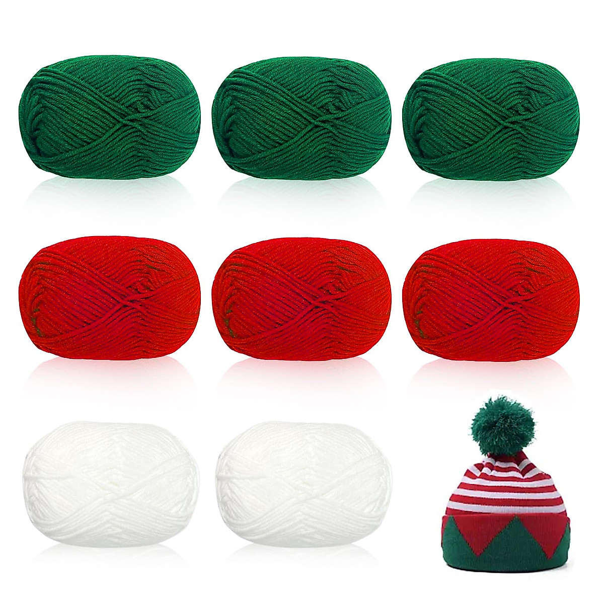 Rainmae 8 Pack Yarn for Christmas Knitting Crochet Velvet Yarn Knitting Yarn for Xmas DIY Craft Handmade Scarf Hat Christmas Stocking Decoration (White, Green, Red)