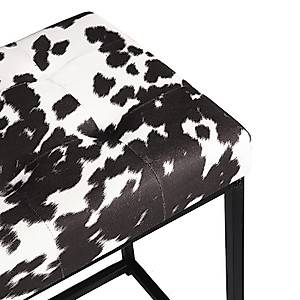 GIA 24-Inch Counter Height Square Backless Metal Stool with Holstein Cow Print Upholstery, Black, Qty of 2