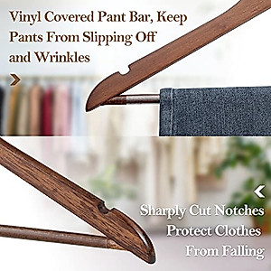 AMKUFO Wooden Hangers 20 Pack Wood Suit Hangers Non Slip Wooden Coat Hangers with Smooth Fnish Cut Notches 360° Swivel Hook Clothes Hangers for Jeans Pants Jackets Shirts Dresses, Walnut